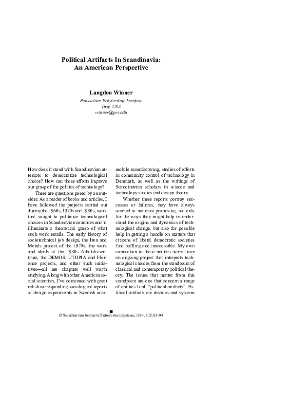 (PDF) Political artifacts in Scandinavia: an American perspective