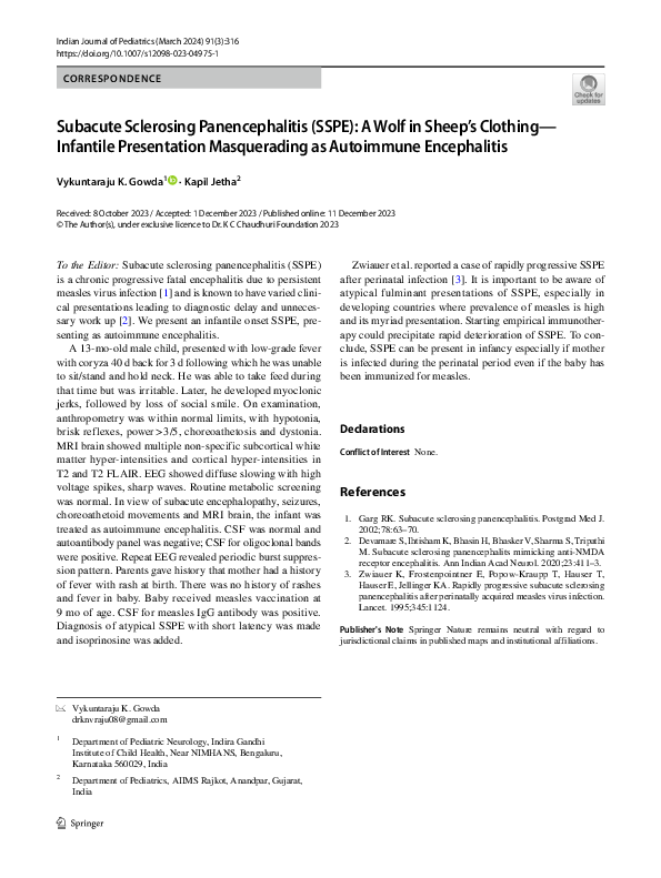 (PDF) Subacute Sclerosing Panencephalitis (SSPE): A Wolf in Sheep’s ...