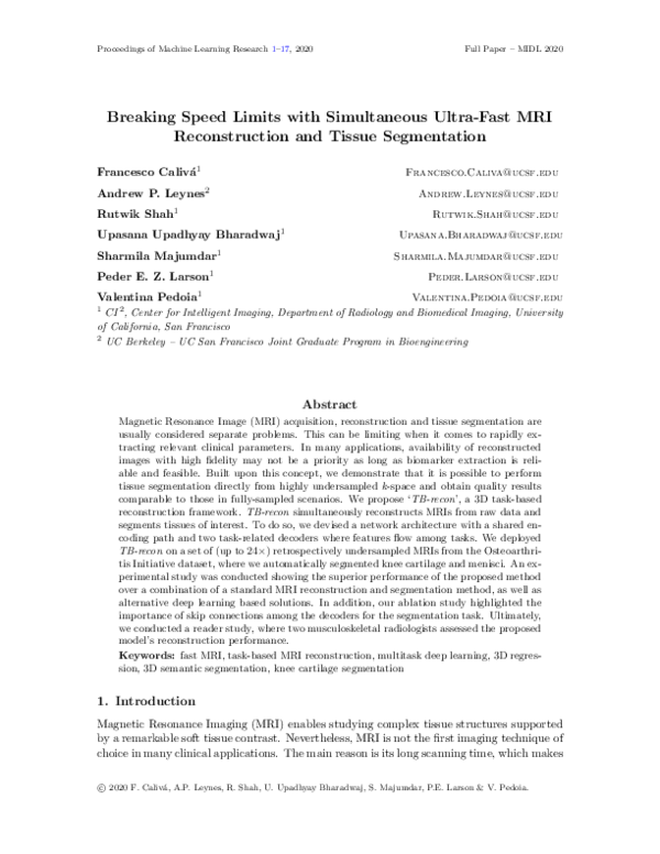 (PDF) Breaking Speed Limits with Simultaneous Ultra-Fast MRI Reconstruction and Tissue Segmentation