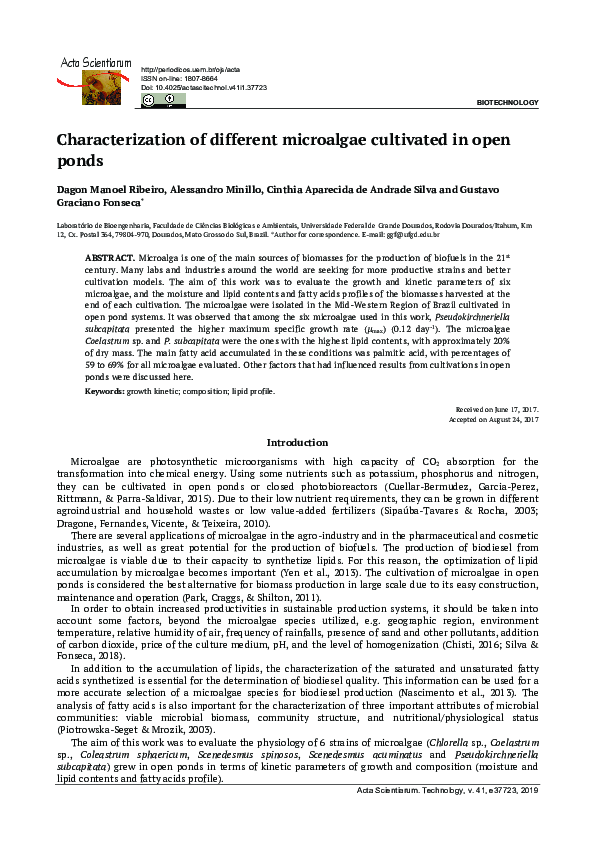 (PDF) Characterization of different microalgae cultivated in open ponds