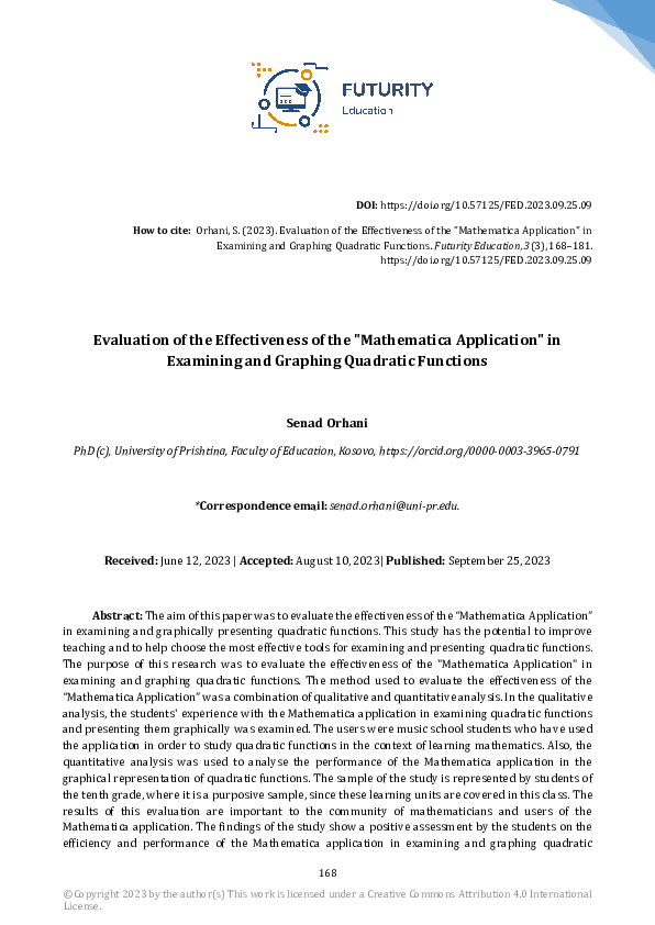 (PDF) Evaluation of the Effectiveness of the "Mathematica Application" in Examining and Graphing ...