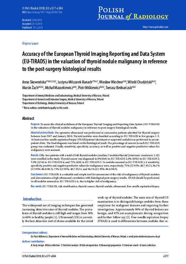 (PDF) Accuracy of the European Thyroid Imaging Reporting and Data ...