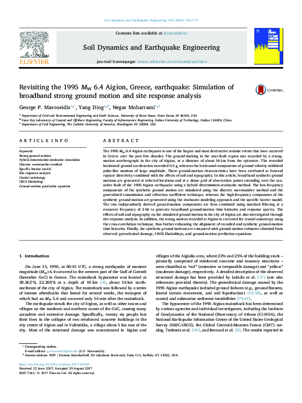 (PDF) Revisiting the 1995 MW 6.4 Aigion, Greece, earthquake: Simulation ...