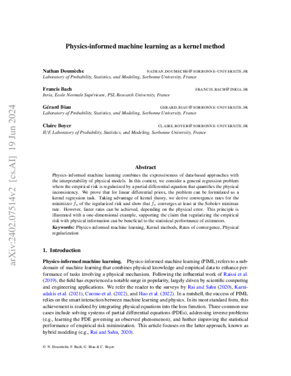 (PDF) Physics-informed machine learning as a kernel method