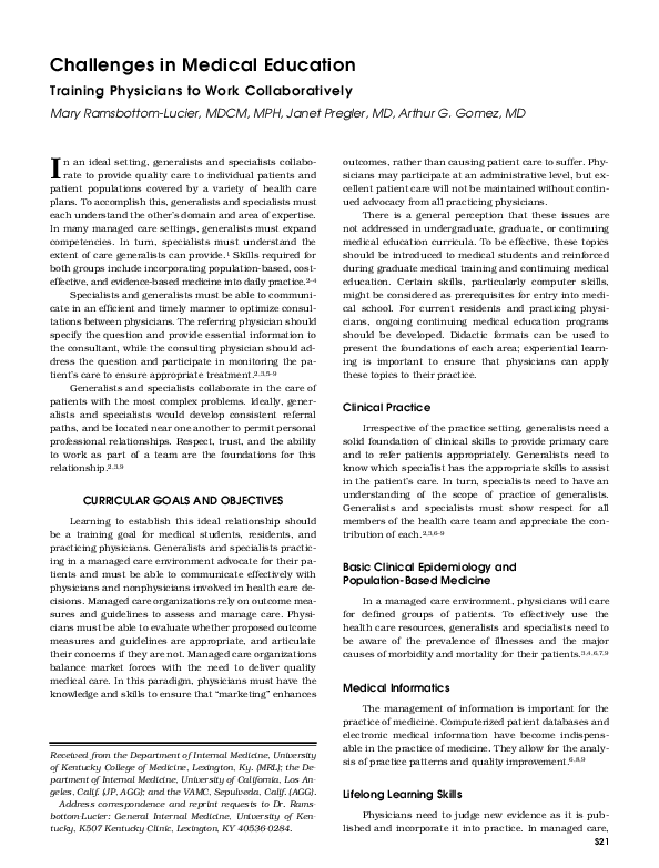 (PDF) Challenges in medical education