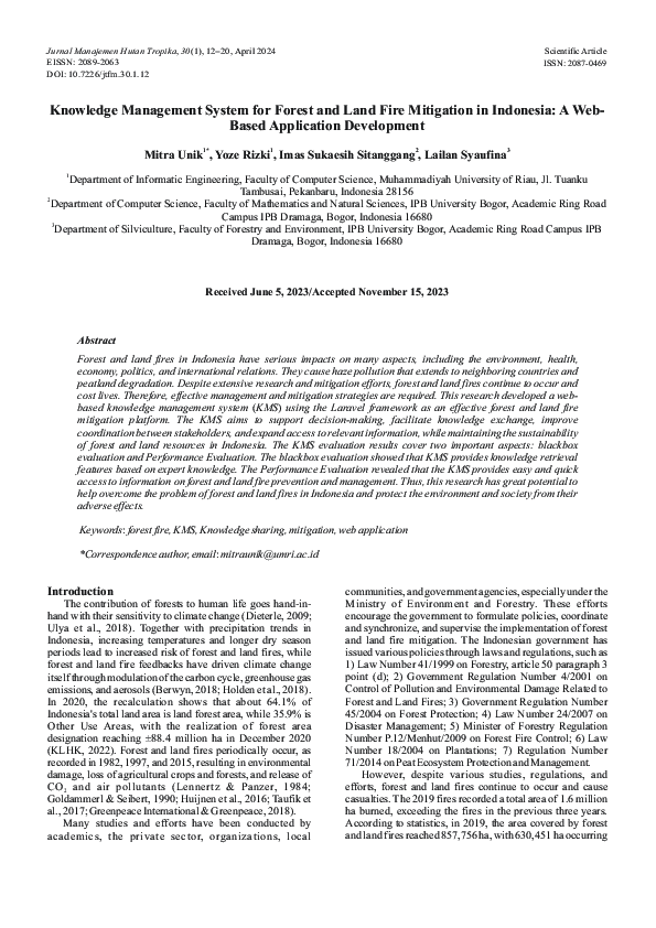 (PDF) Knowledge Management System For Forest and Land Fire Mitigation in Indonesia: A Web-Based ...