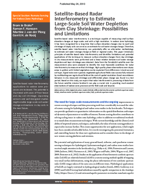(PDF) Satellite-Based Radar Interferometry to Estimate Large-Scale Soil ...