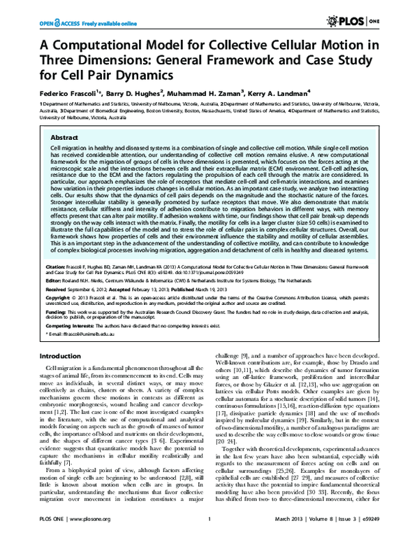 (PDF) A Computational Model for Collective Cellular Motion in Three ...