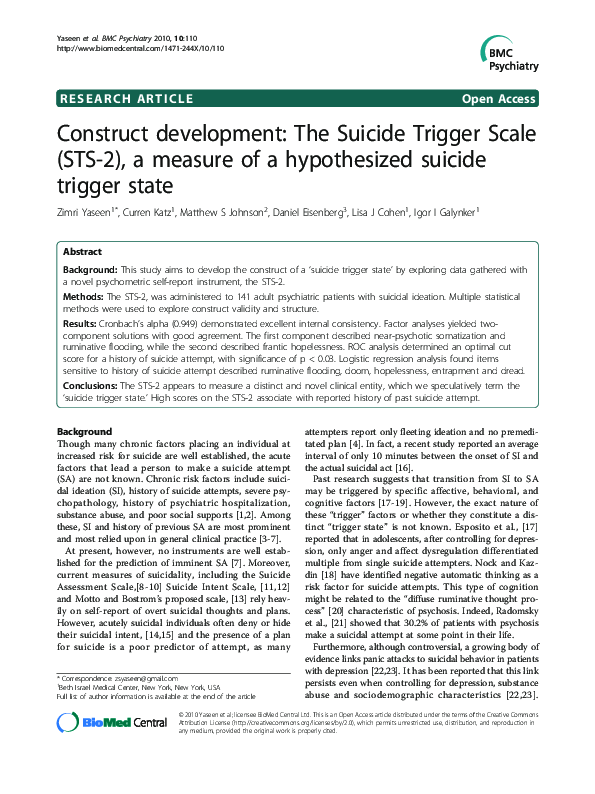 Pdf Construct Development The Suicide Trigger Scale Sts 2 A Measure Of A Hypothesized