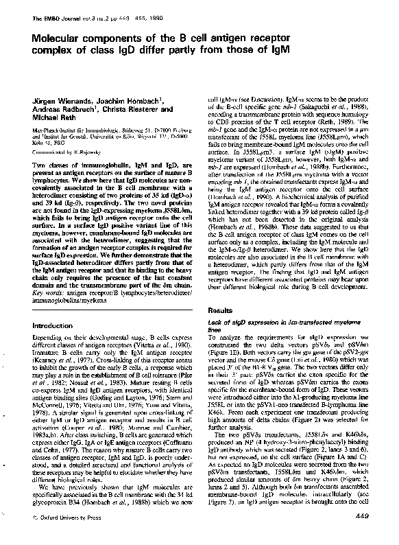 (PDF) Molecular components of the B-cell antigen receptor complex of the IgM class | Michael ...