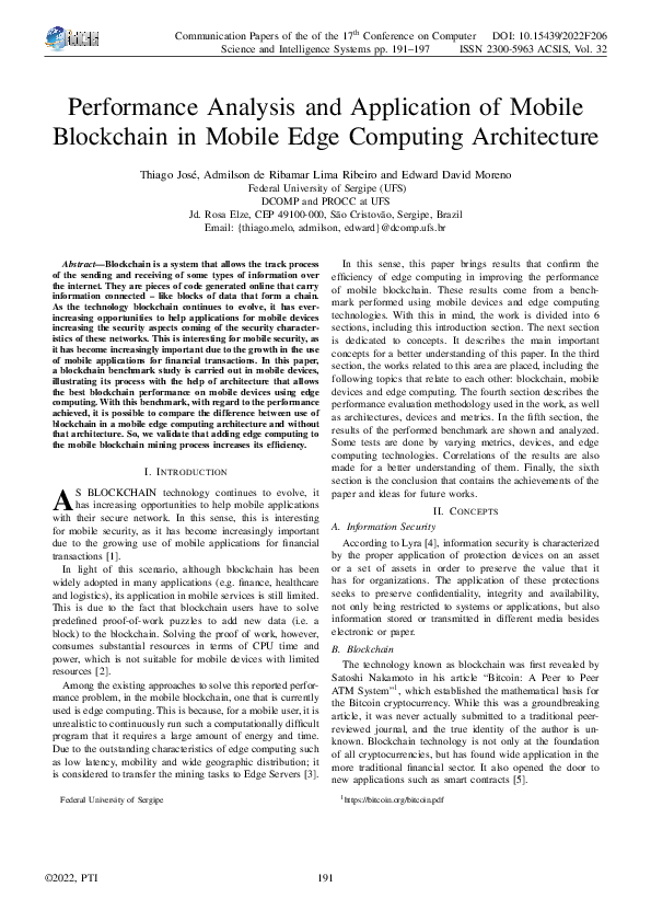 (PDF) Mobile Blockchain Performance in Edge Computing