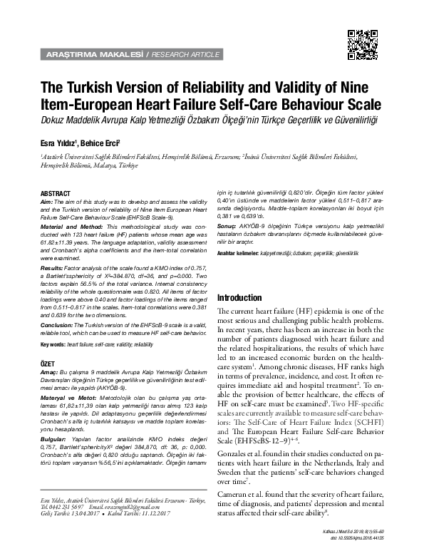 (PDF) The Turkish Version of Reliability and Validity of Nine Item-European Heart Failure Self ...