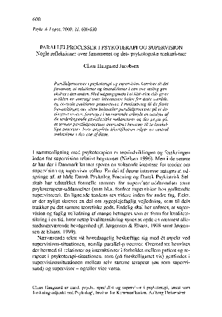 (PDF) Parallelprocesser I Psykoterapi Og Supervision