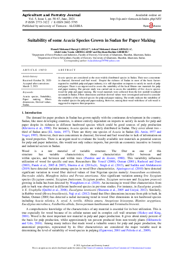 (PDF) Suitability of some Acacia Species Grown in Sudan for Paper Making