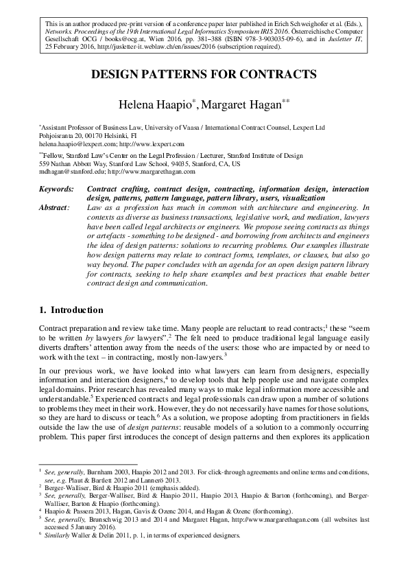 (PDF) Design Patterns for Contracts