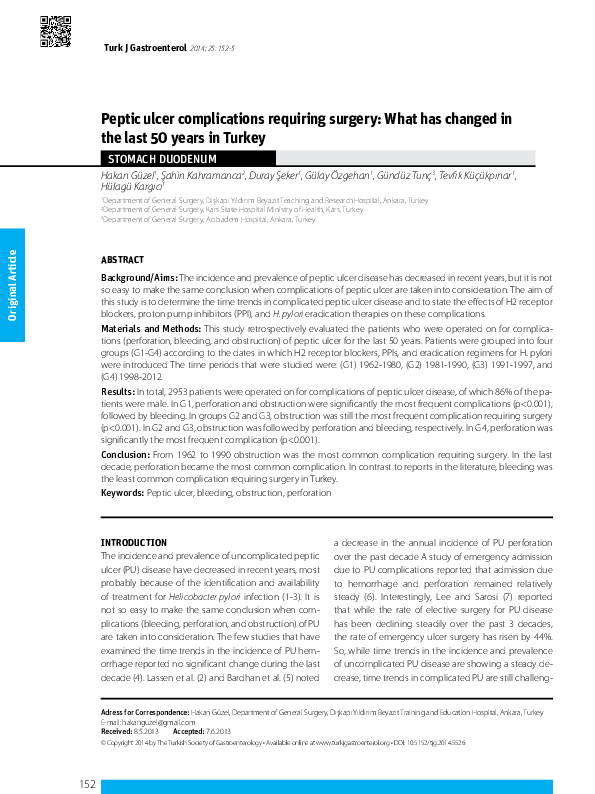 (PDF) Peptic ulcer complications requiring surgery: What has changed in ...