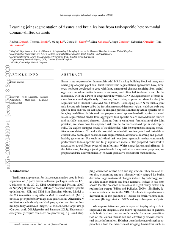 Pdf Learning Joint Segmentation Of Tissues And Brain Lesions From Task Specific Hetero Modal