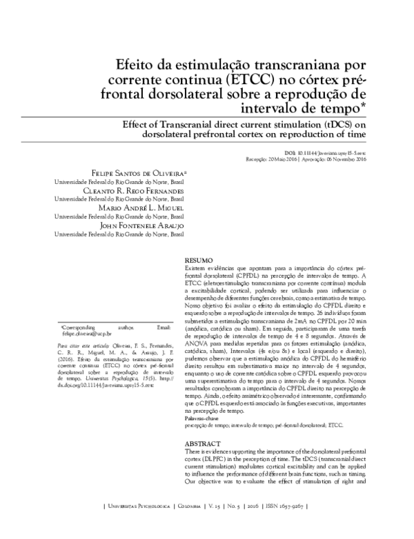 (PDF) Effect of Transcranial direct current stimulation (tDCS) on dorsolateral prefrontal cortex ...