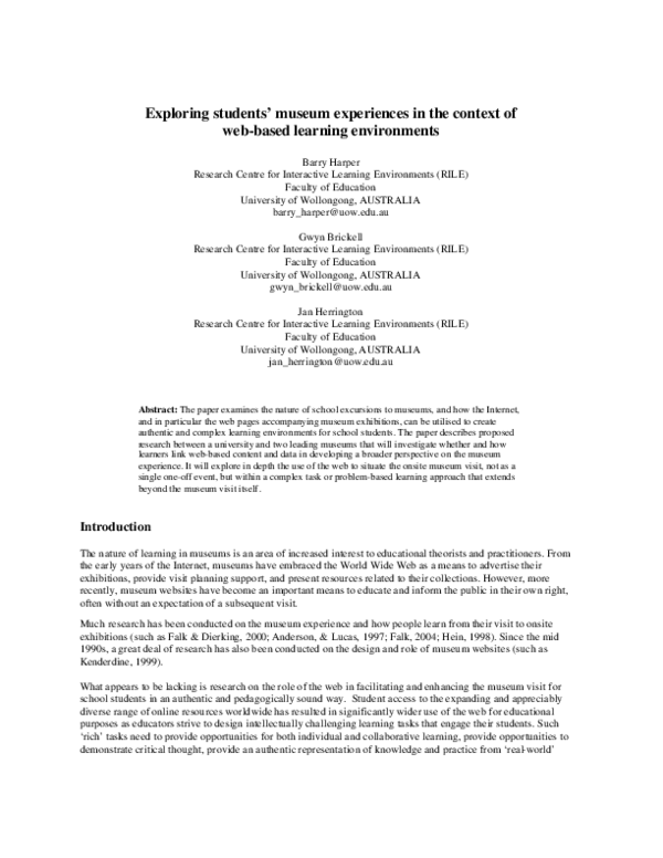 (PDF) Exploring students' museum experiences in the context of web ...