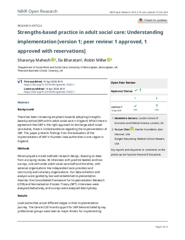 (PDF) Strengths-based practice in adult social care: Understanding ...