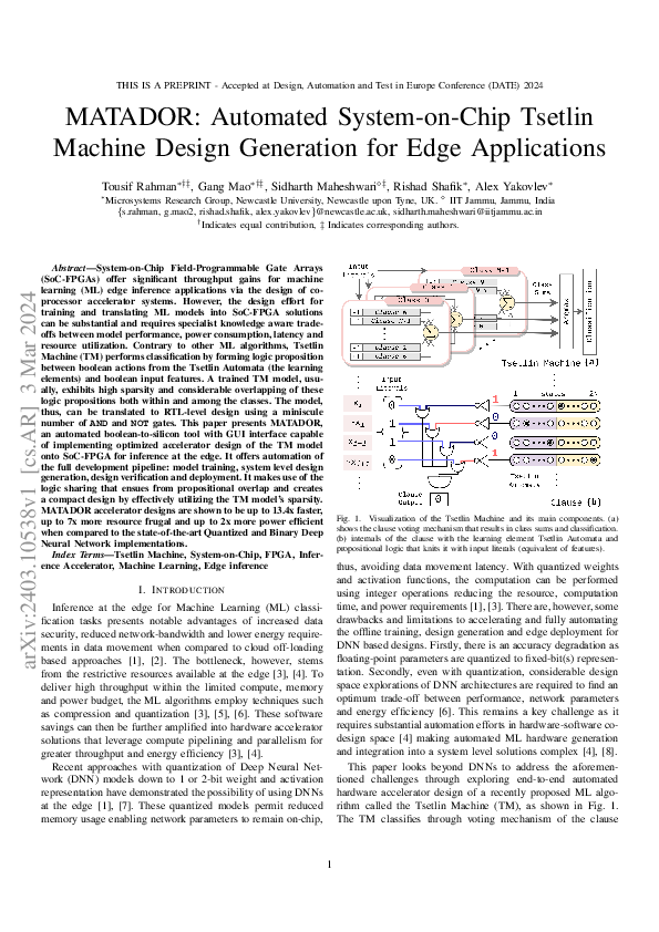 (PDF) MATADOR: Automated System-on-Chip Tsetlin Machine Design Generation for Edge Applications