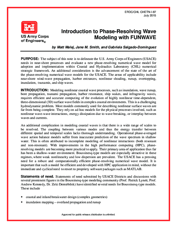 (PDF) Introduction to phase-resolving wave modeling with FUNWAVE