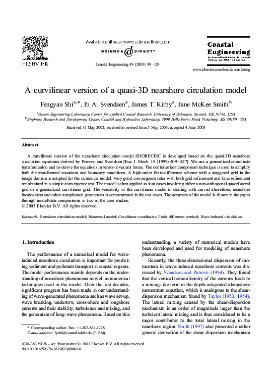 (PDF) A curvilinear version of a quasi-3D nearshore circulation model