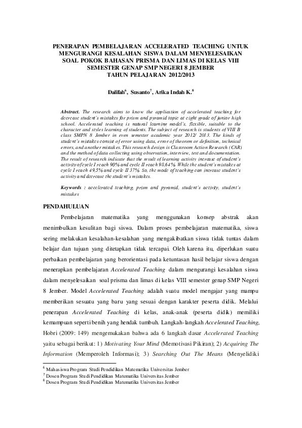 (PDF) Penerapan Pembelajaran Accelerated Teaching Untuk Mengurangi Kesalahan Siswa Dalam ...