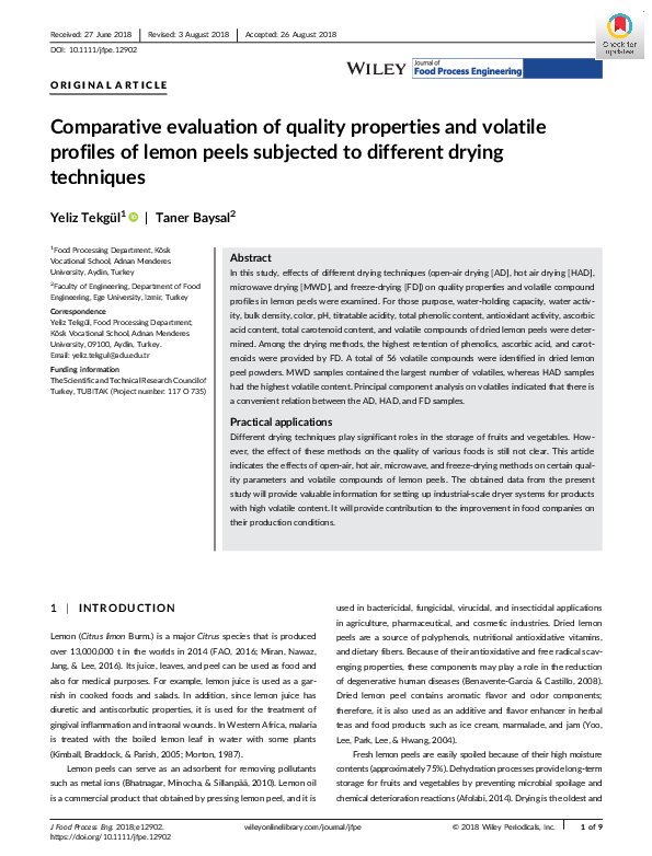 (PDF) Comparative evaluation of quality properties and volatile ...