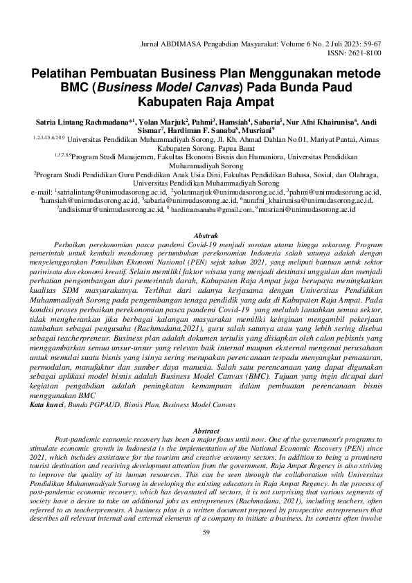 (PDF) Pelatihan Pembuatan Business Plan Menggunakan metode BMC ...