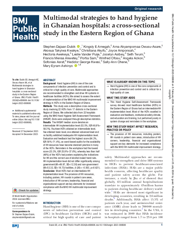 (PDF) Multimodal strategies to hand hygiene in Ghanaian hospitals: a ...