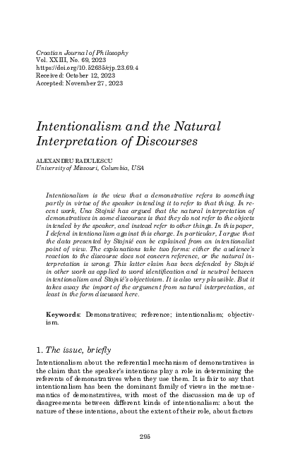 (PDF) Intentionalism and the Natural Interpretation of Discourses