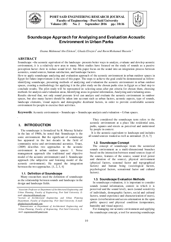 (PDF) Soundscape Approach for Analyzing and Evaluation Acoustic Environment in Urban Parks