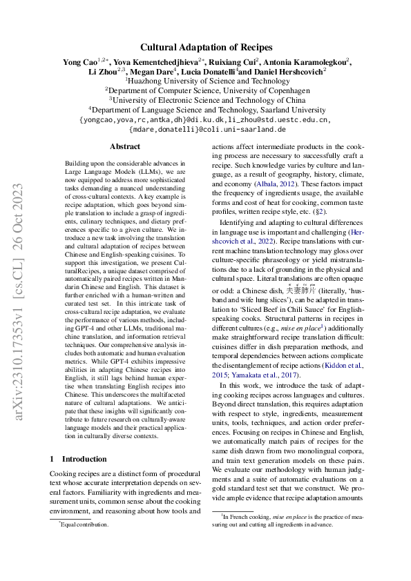 (PDF) Cultural Adaptation of Recipes