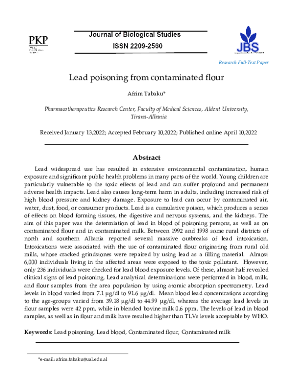 (PDF) Lead poisoning from contaminated flour