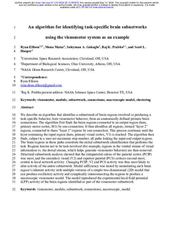 (PDF) An algorithm for identifying task-specific brain subnetworks using the visuomotor system ...