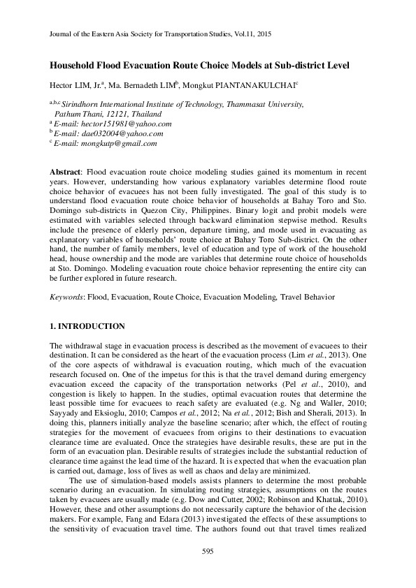 (PDF) Household Flood Evacuation Route Choice Models at Sub-district ...