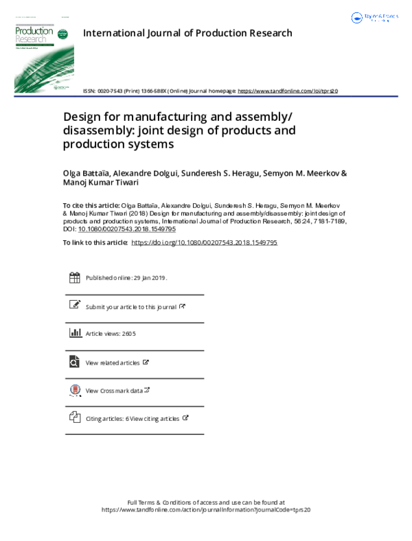 (PDF) Design for manufacturing and assembly/disassembly: joint design ...