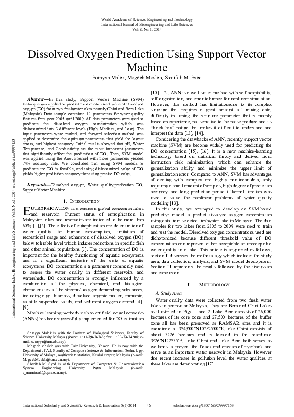 (PDF) Dissolved Oxygen Prediction Using Support Vector Machine