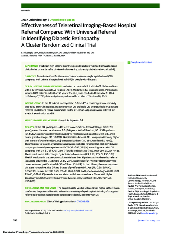 (PDF) Effectiveness of Teleretinal Imaging–Based Hospital Referral ...