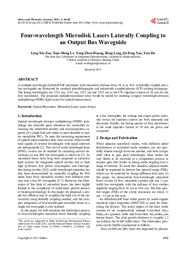 (PDF) Four-wavelength Microdisk Lasers Laterally Coupling to an Output ...