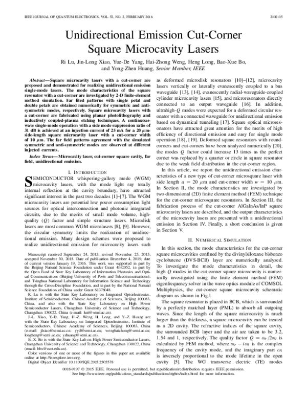 (PDF) Unidirectional emission cut-corner square microcavity lasers | Heng Long - Academia.edu