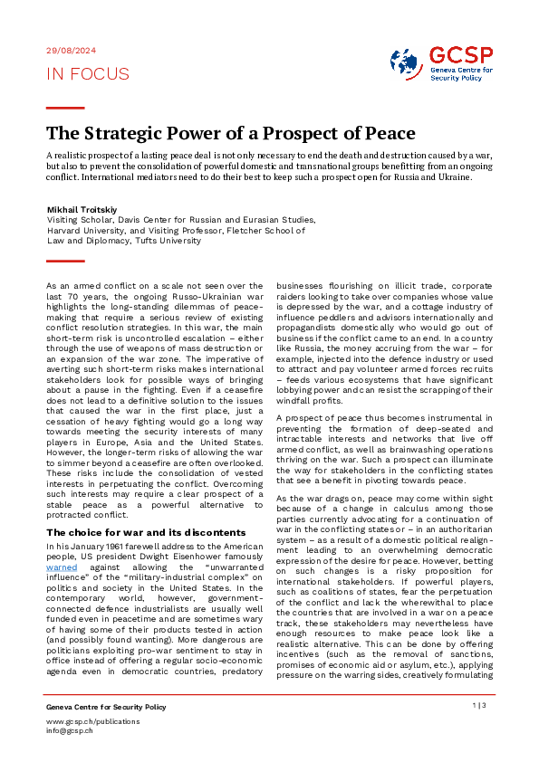 (PDF) The Strategic Power of a Prospect of Peace