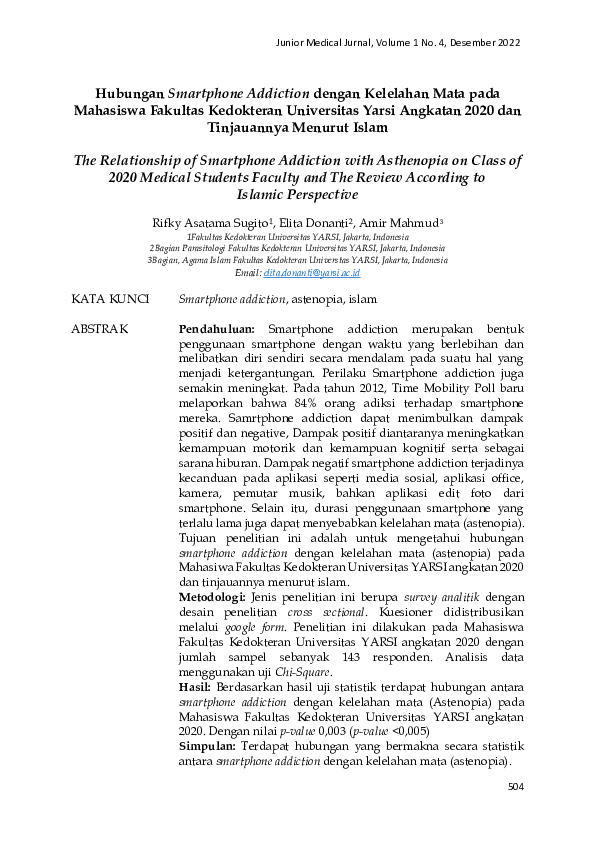 (PDF) Hubungan Smartphone Addiction dengan Kelelahan Mata pada Mahasiswa Fakultas Kedokteran ...