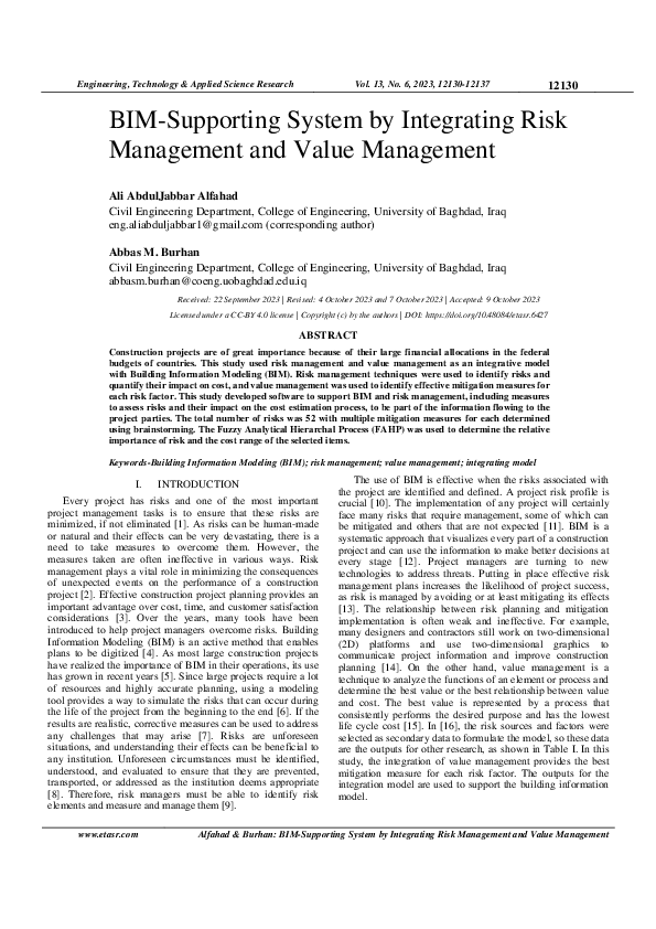 (PDF) BIM-Supporting System by Integrating Risk Management and Value Management