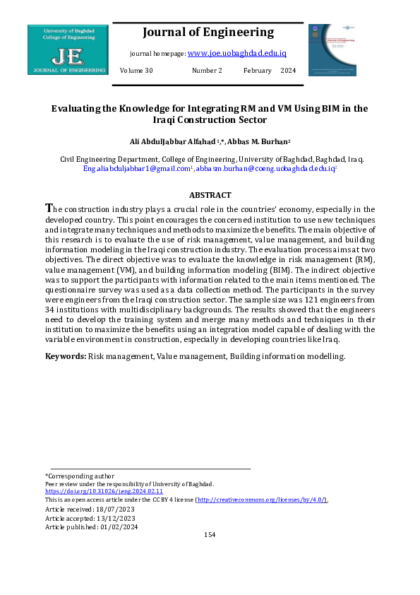 (PDF) Evaluating the Knowledge for Integrating RM and VM Using BIM in the Iraqi Construction Sector