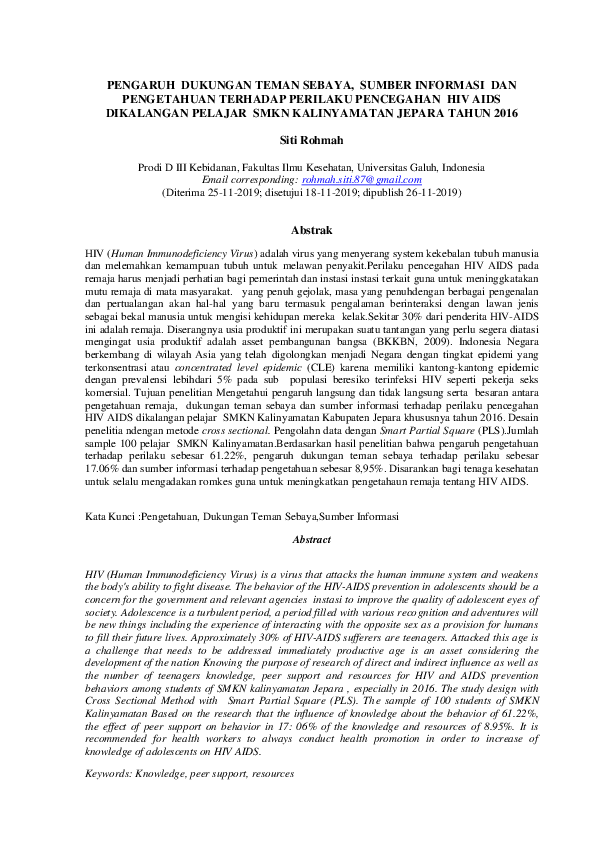 (PDF) Pengaruh Dukungan Teman Sebaya, Sumber Informasi Dan Pengetahuan Terhadap Perilaku ...