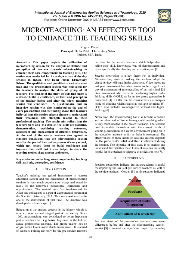 (PDF) Microteaching: An Effective Tool to Enhance the Teaching Skills