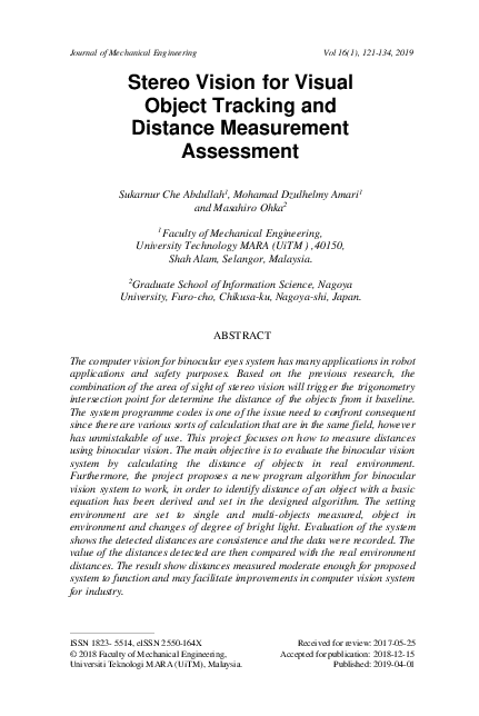 (PDF) Stereo Vision for Visual Object Tracking and Distance Measurement ...