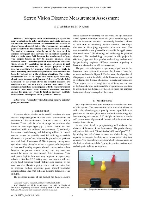 (PDF) Stereo Vision Distance Measurement Assessment